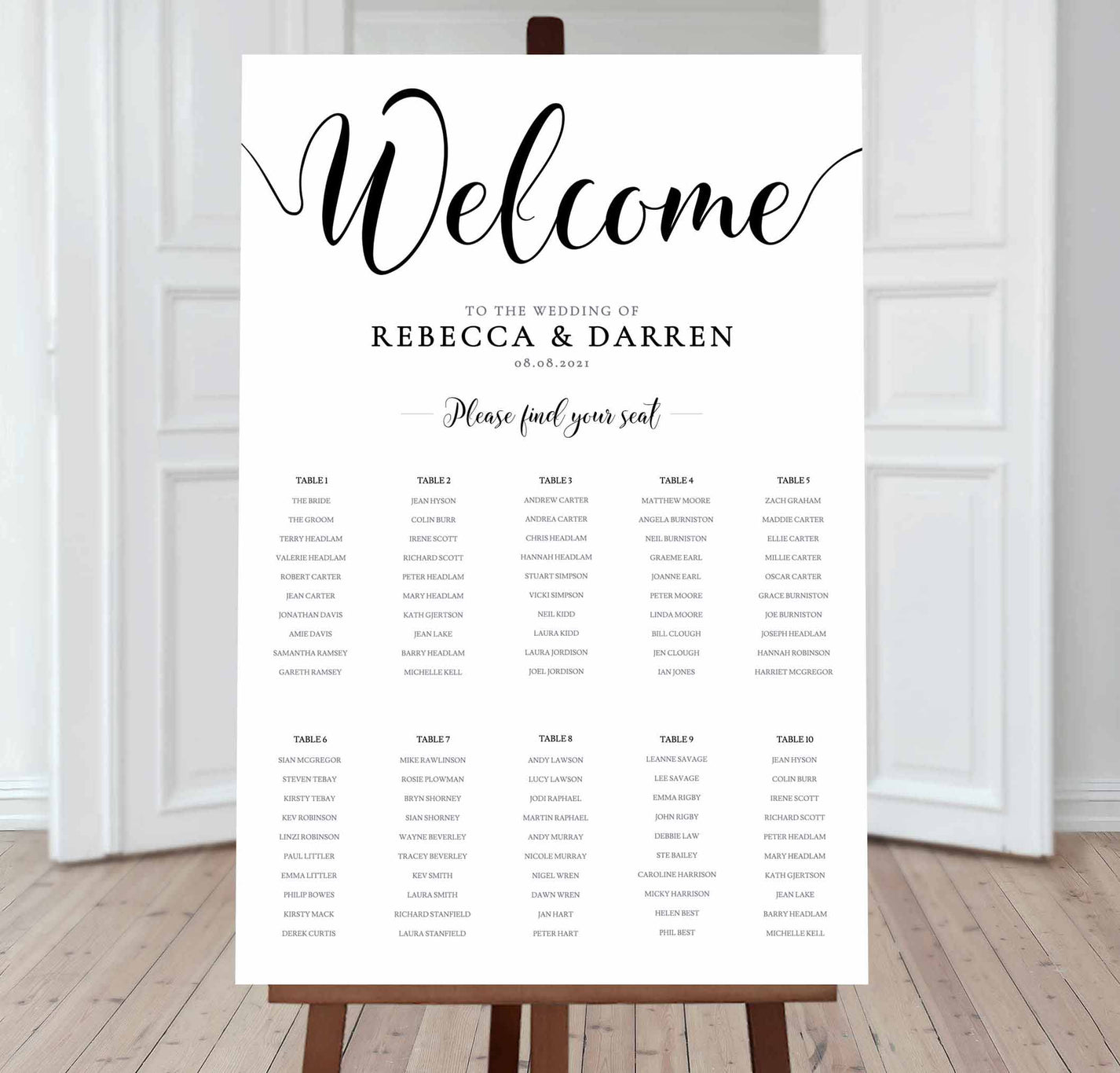 Editable Seating Chart Template Black & White - Digital Download – We ...