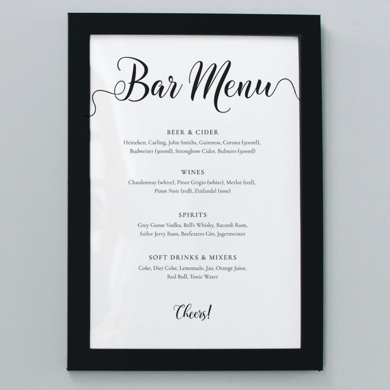 Editable Bar Menu Template for Weddings, Christenings and Events – We ...
