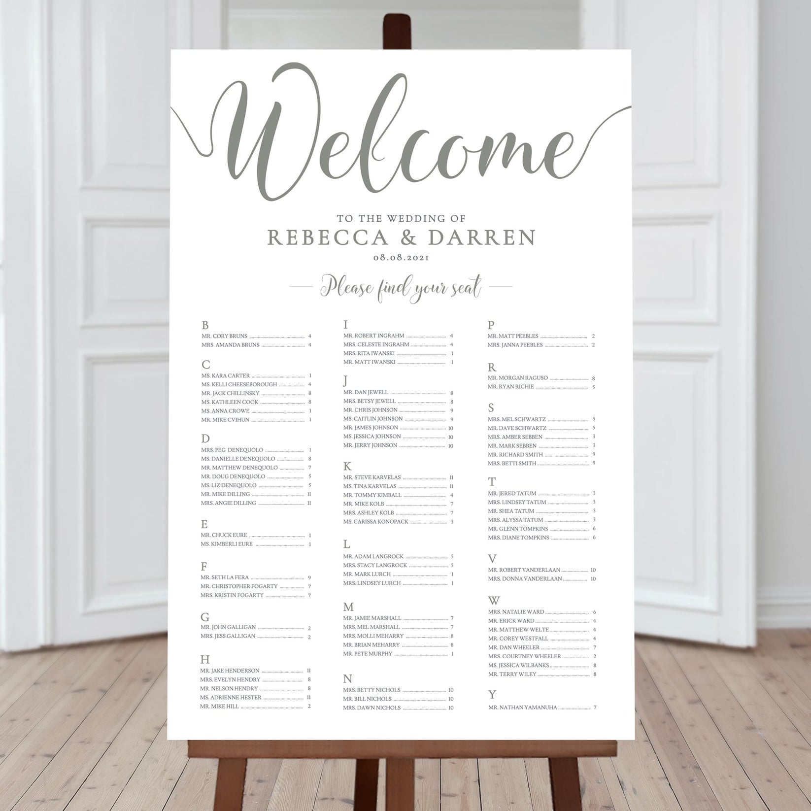 Sage Green Wedding Seating Chart Template - Alphabetical Layout – We Do Bou