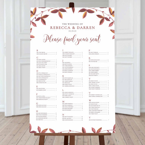 Alphabetical Seating Chart Template | Rustic Autumn Leaves – We Do Bou