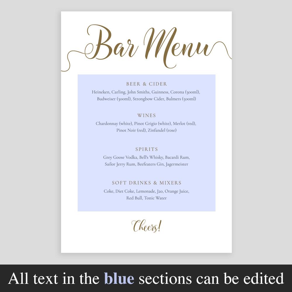 Gold Wedding Bar Menu Template DIY Editable Printable Digital Download ...