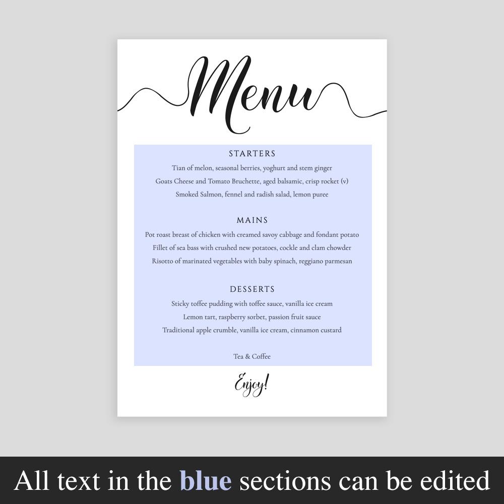 5x7 Editable Wedding Table Menu Card Template - Digital Download – We ...