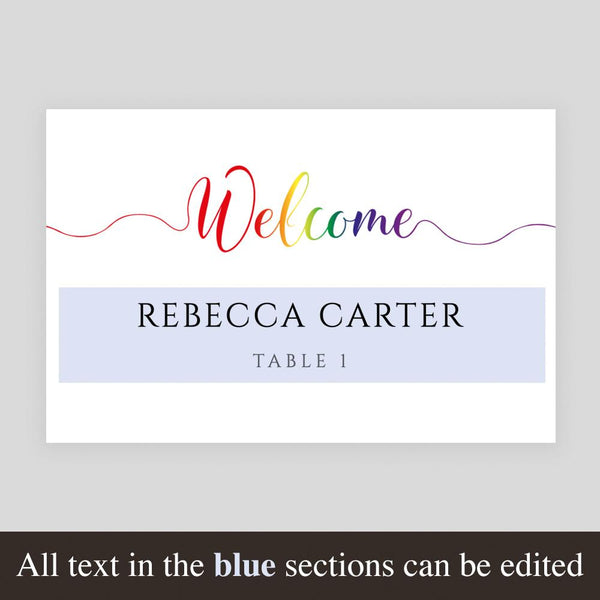 Rainbow Place Card Template - Wedding Name Cards Digital Download – We ...
