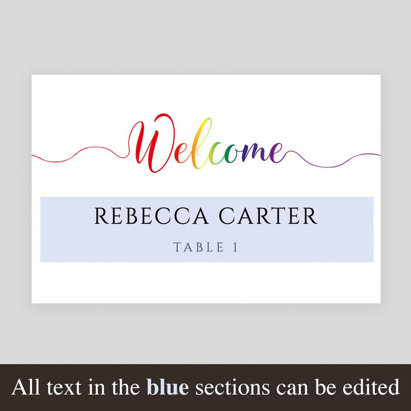 Rainbow Place Card Template - Wedding Name Cards Digital Download – We ...
