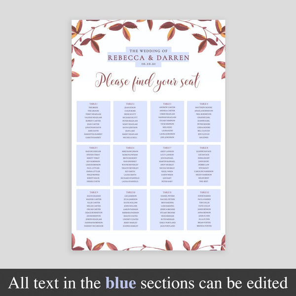 Rustic Wedding Seating Chart Template - Digital Download – We Do Bou