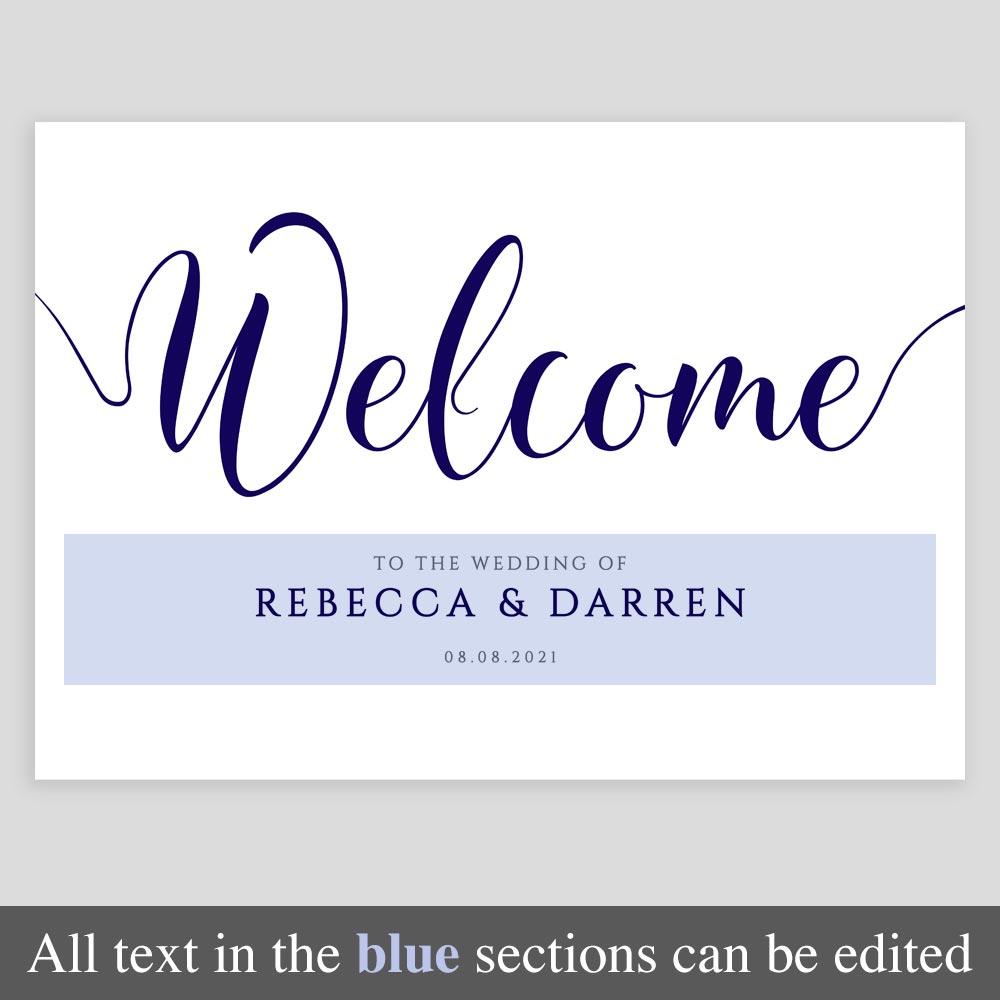 Navy Wedding Welcome Sign Template, Personalised Wedding Sign Download ...