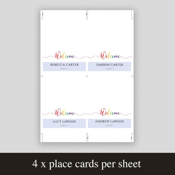Rainbow Place Card Template - Wedding Name Cards Digital Download – We ...