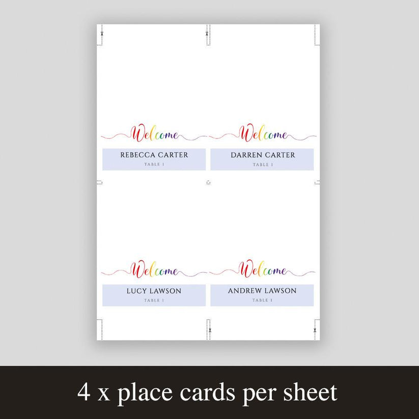Rainbow Place Card Template - Wedding Name Cards Digital Download – We ...