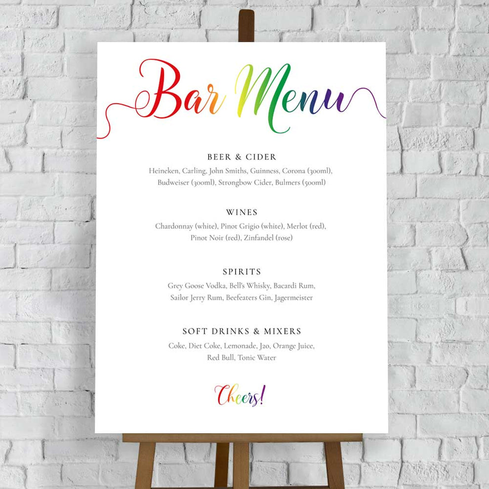 Pride Rainbow Bar Menu Template, Printable DIY Drinks Menu Download ...