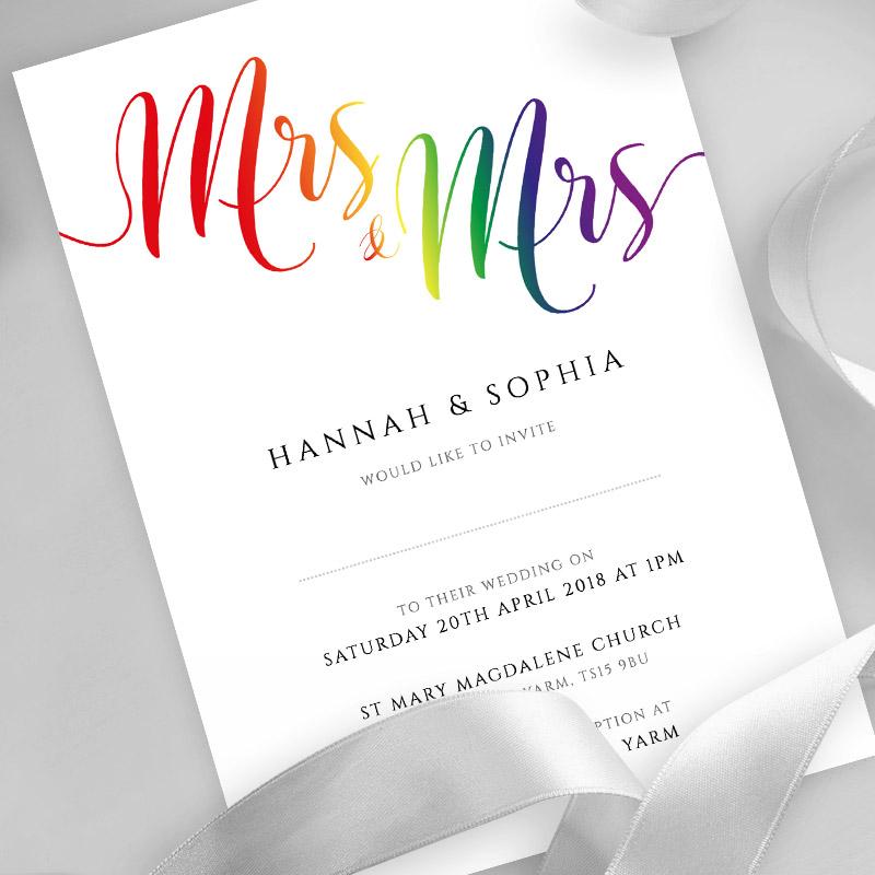 Lesbian Wedding Invitation Template - Mrs & Mrs Pride Rainbow Invites ...