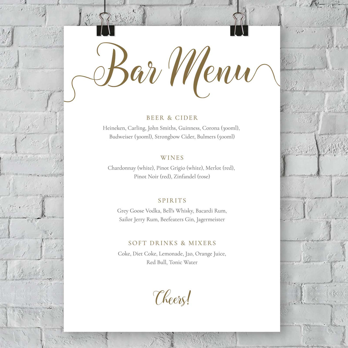 Gold Wedding Bar Menu Template DIY Editable Printable Digital Download ...